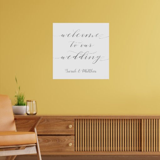 Swash Calligraphy Silver Welcome To Our Wedding Poster | Zazzle