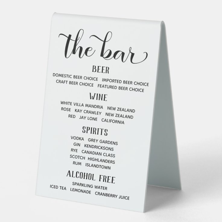 Swash Font Calligraphy Bar Menu Standing Sign | Zazzle