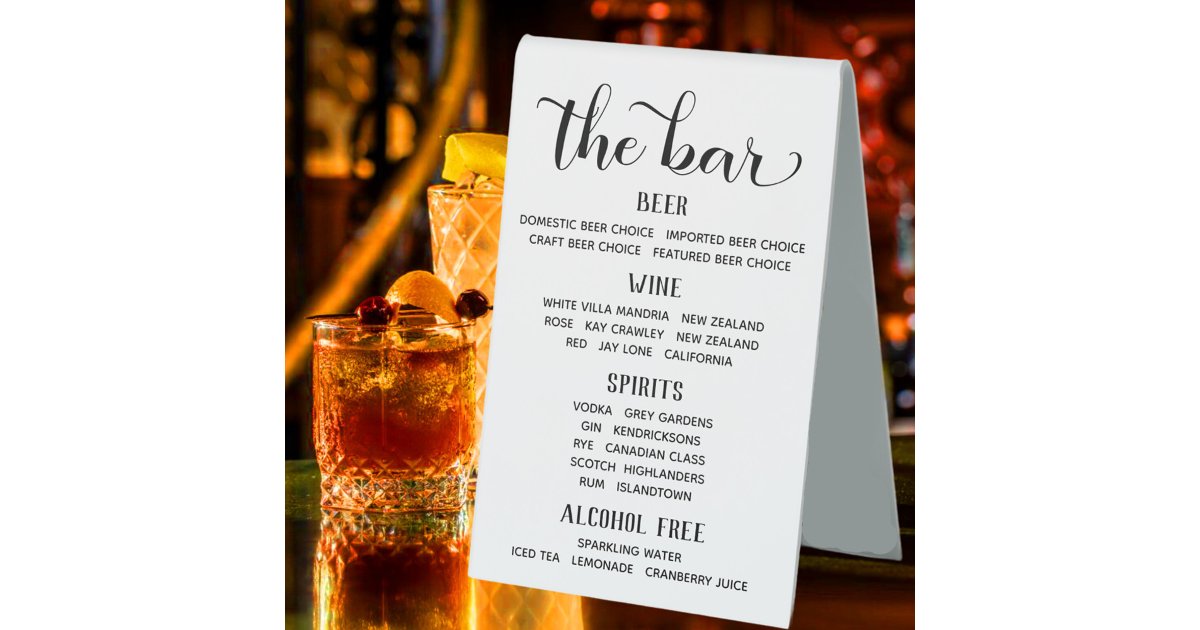 Swash Font Calligraphy Bar Menu Standing Sign | Zazzle