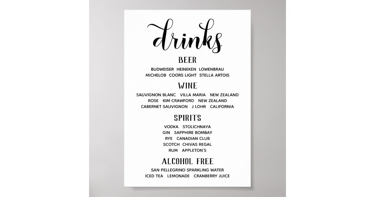 Swash Font Calligraphy Classic Bar Menu Sign | Zazzle