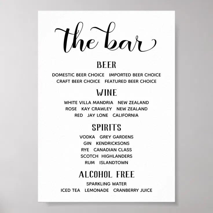 Swash Font Calligraphy Classic Bar Menu Sign | Zazzle