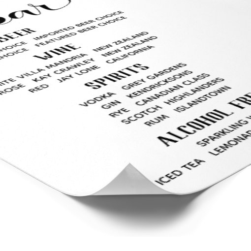 Swash Font Calligraphy Classic Bar Menu Sign | Zazzle