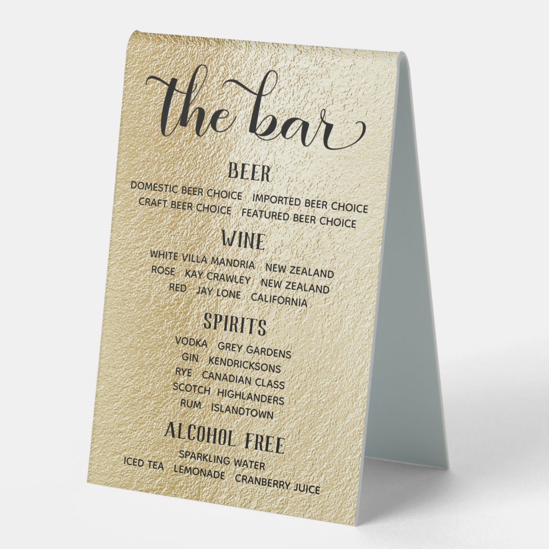 Swash Font Calligraphy Gold Bar Menu Standing Sign | Zazzle