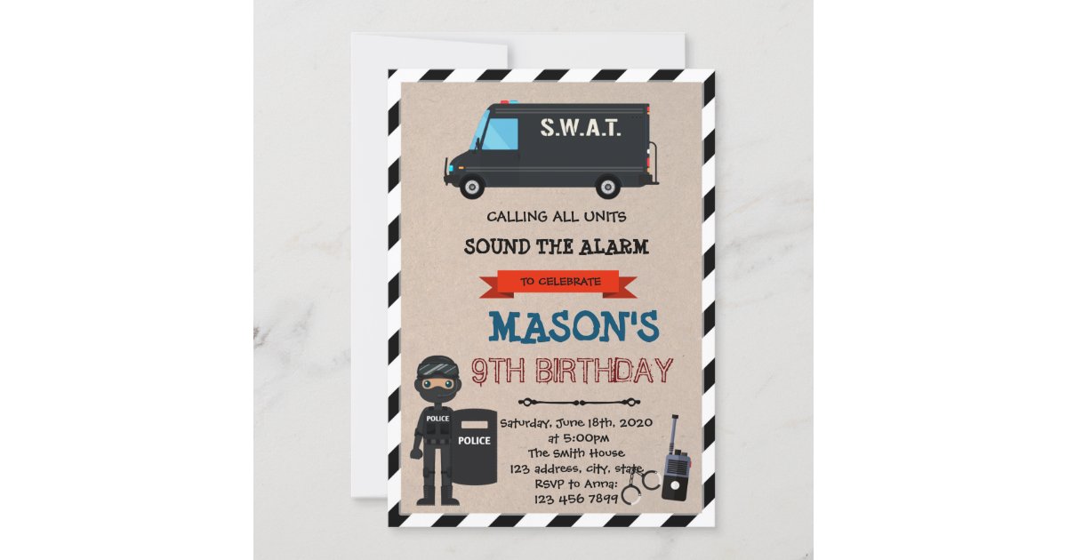 Swat police birthday theme party invitation | Zazzle