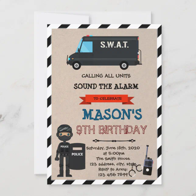 Swat police birthday theme party invitation | Zazzle