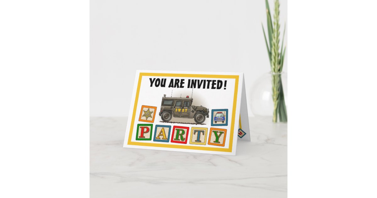SWAT Team Hummer Police Car Party Invitation | Zazzle
