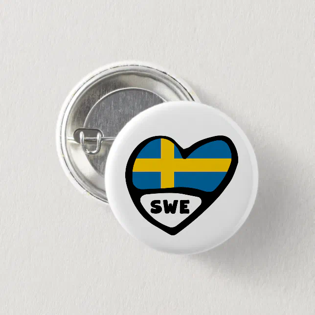 Sweden Country Code Flag Heart Pin Badge, SWE | Zazzle