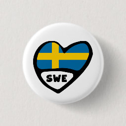 Sweden Country Code Flag Heart Pin Badge, SWE | Zazzle