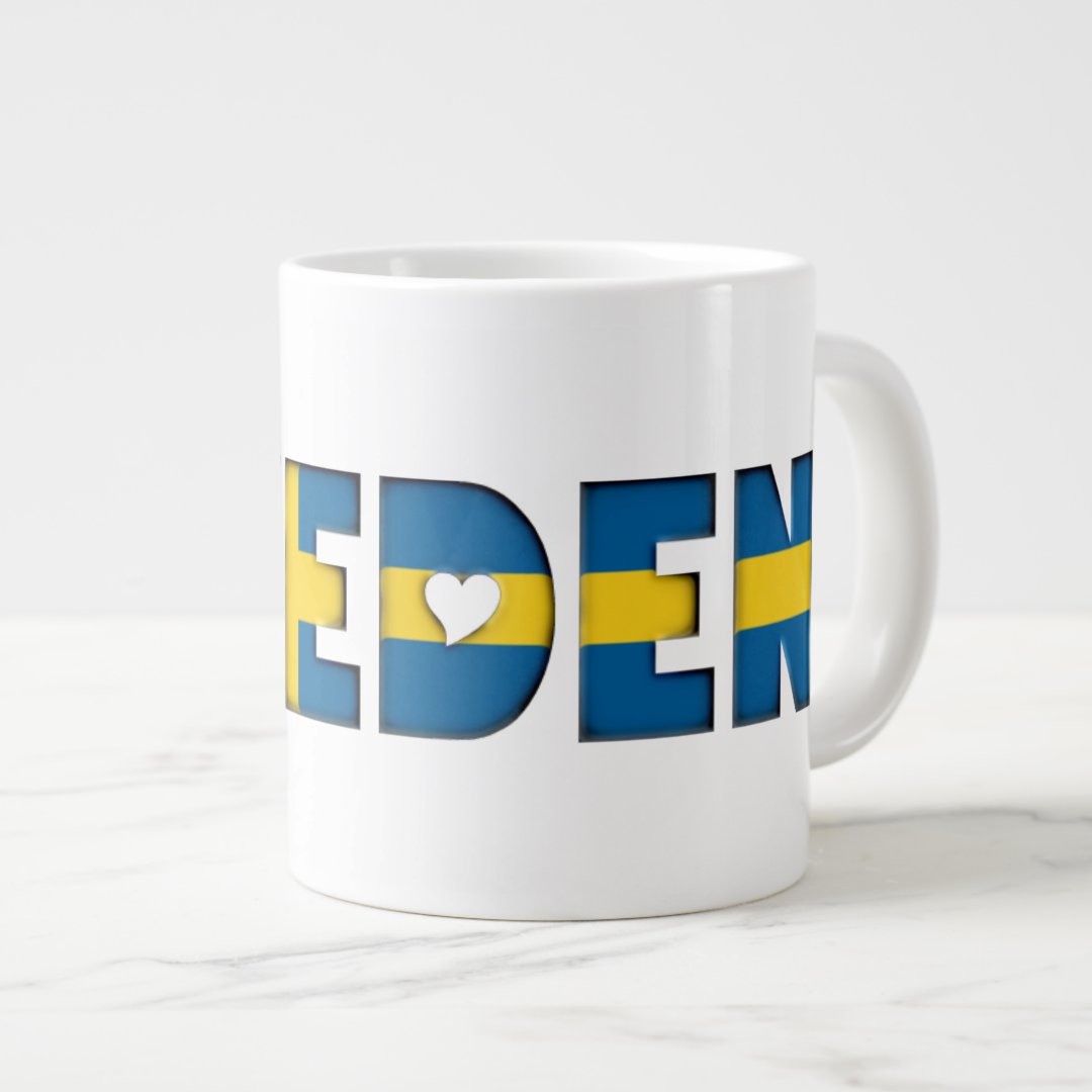 Sweden Flag Colors Typography Pattern Hearts Giant Coffee Mug | Zazzle