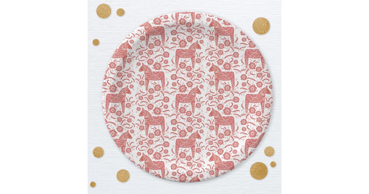 Swedish Dala Horse Red and White Paper Plates | Zazzle