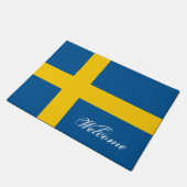 Swedish flag door mat with custom welcome text | Zazzle