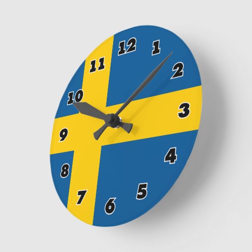 Swedish flag of Sweden custom round wall clock | Zazzle