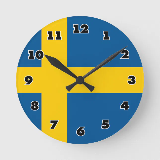 Swedish flag of Sweden custom round wall clock | Zazzle