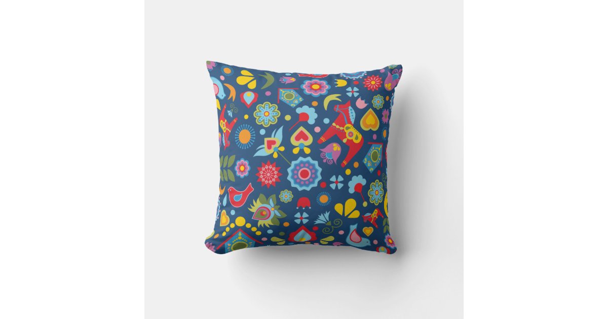 Swedish Folk Art Garden Scandi Cushion | Zazzle