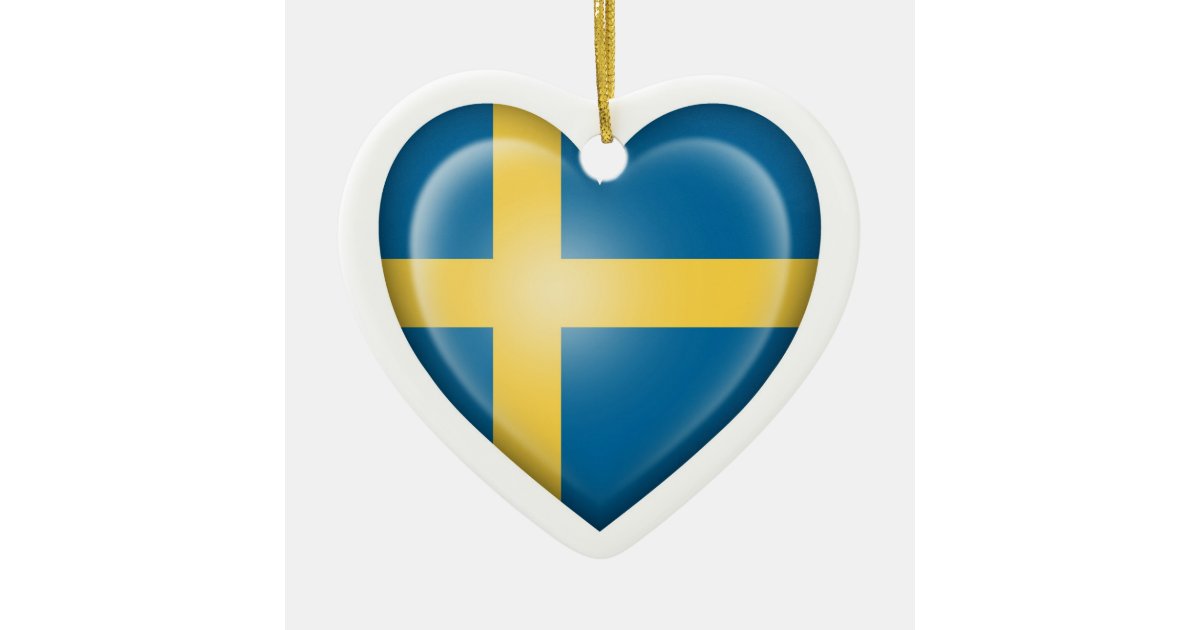Swedish Heart Flag on White Ceramic Ornament | Zazzle.com