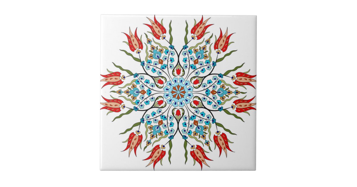 swedish tiles red flower bud | Zazzle