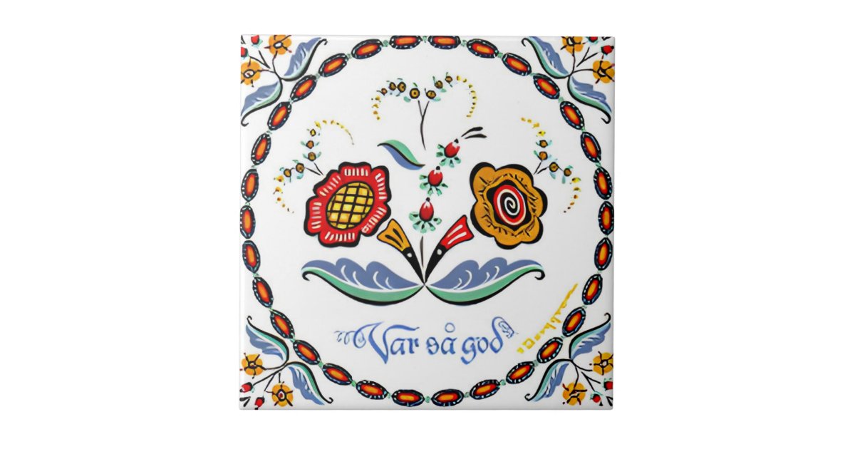 swedish tiles simple red yellow flowers | Zazzle