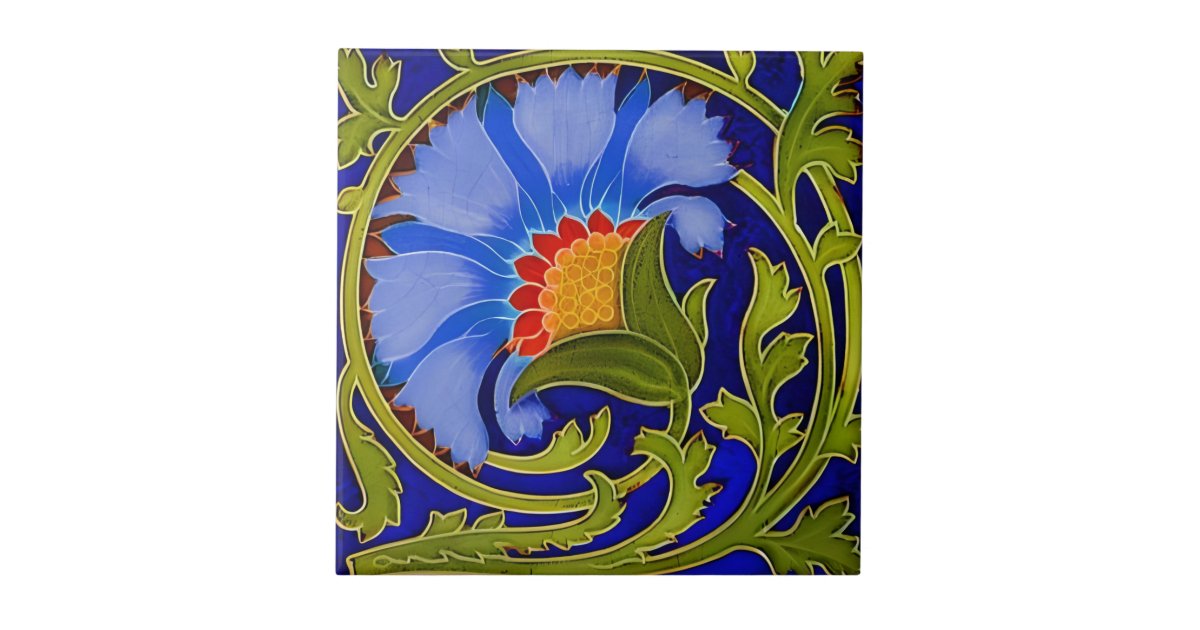 swedish tiles vintage blue flower | Zazzle