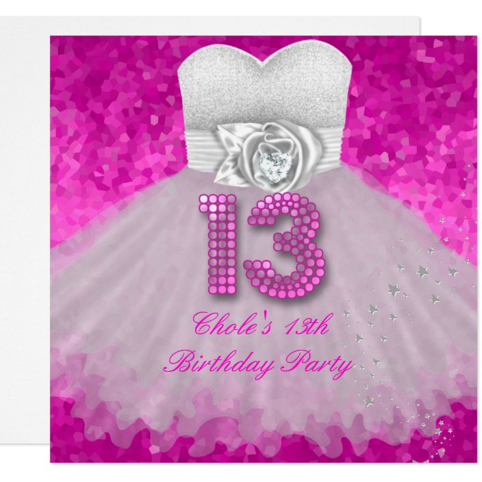 Sweet 13 13th Birthday Party Girls Hot Pink Invitation | Zazzle.com