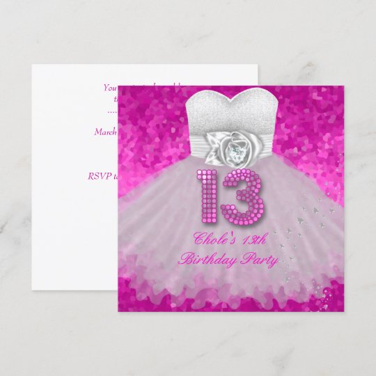 Sweet 13 13th Birthday Party Girls Hot Pink Invitation | Zazzle.com