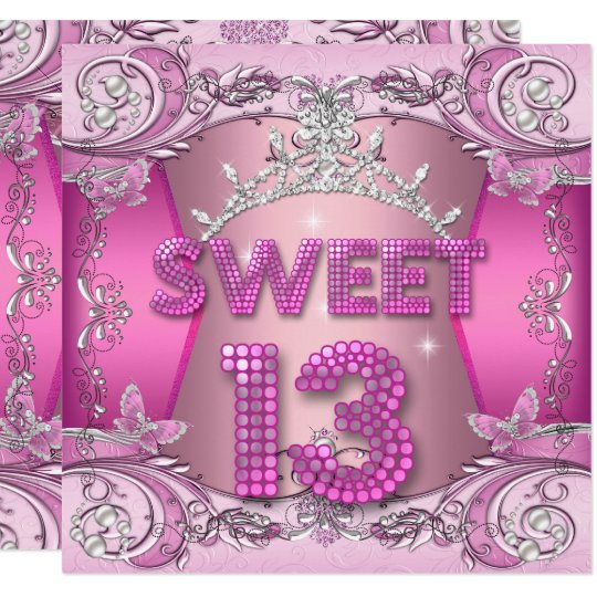 Sweet 13 13th Birthday Party Pink Silver Tiara Invitation | Zazzle.com