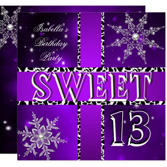 Sweet 13 13th Birthday Purple Winter Wonderland 2 Invitation | Zazzle.com