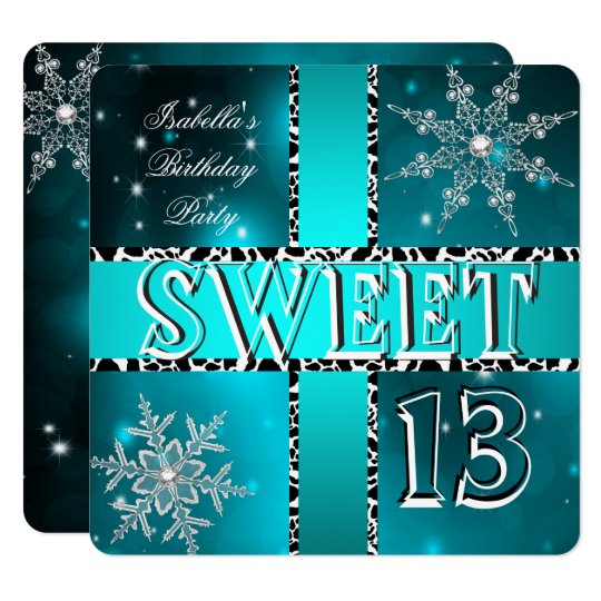 Sweet 13 13th Birthday Teal Winter Wonderland 2 Invitation | Zazzle.com