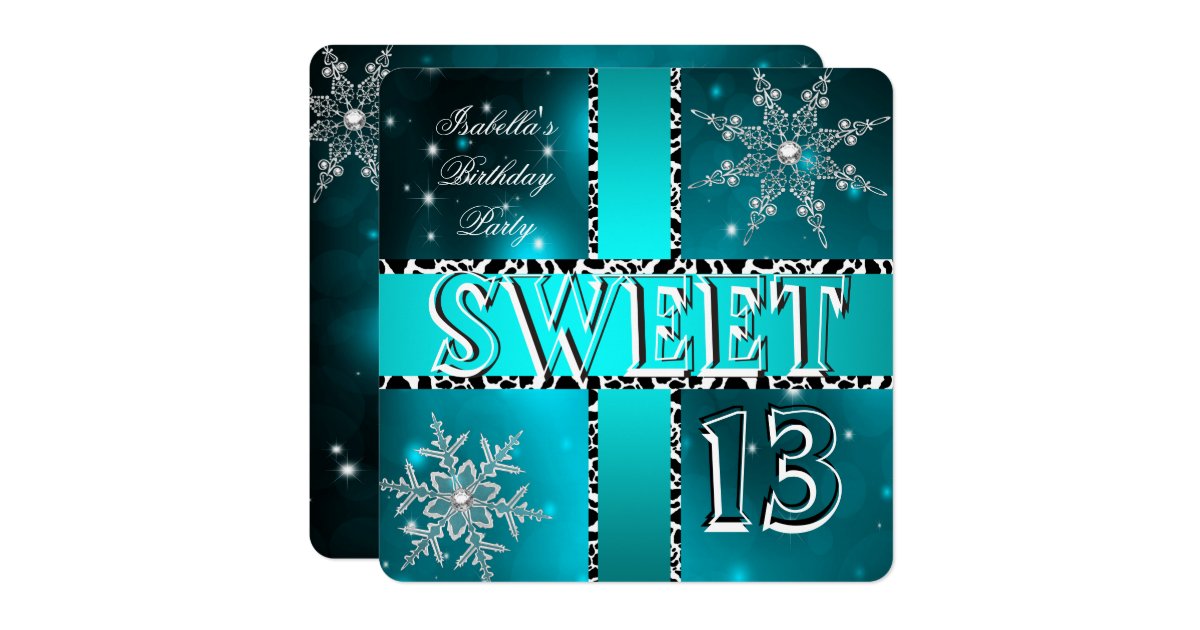 Sweet 13 13th Birthday Teal Winter Wonderland 2 Invitation | Zazzle.com