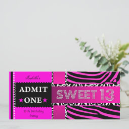 Sweet 13 13th Birthday Zebra Cow Hot Pink Black Invitation | Zazzle