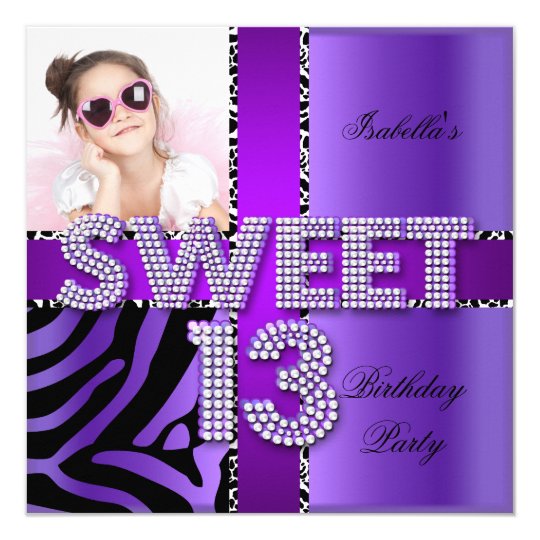 Sweet 13 13th Birthday Zebra Cow Purple Black Invitation | Zazzle.com