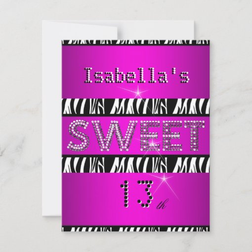 Sweet 13 13th Birthday Zebra Hot Pink Black Invitation | Zazzle