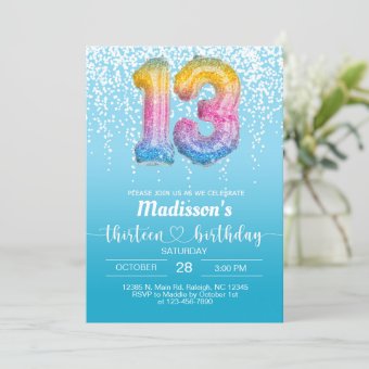 Sweet 13 thirteen turquoise girl birthday invite. invitation | Zazzle