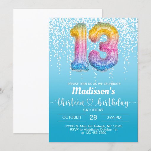 Sweet 13 thirteen turquoise girl birthday invite. invitation | Zazzle