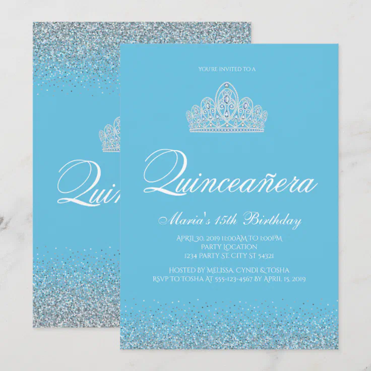 Sweet 15, Light Blue Quinceanera Invitations | Zazzle