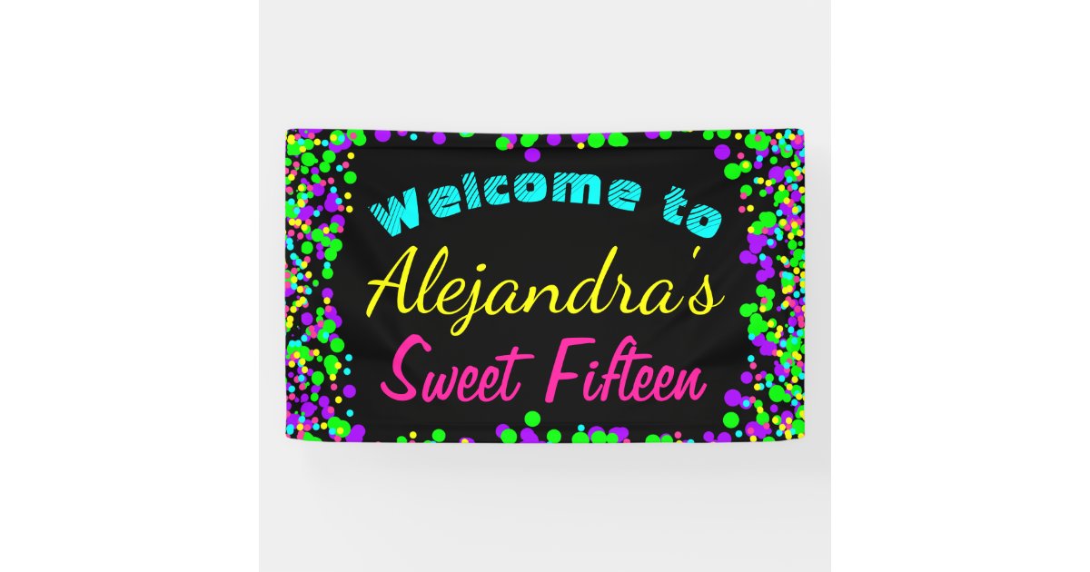 Sweet 15 Neon Glow Confetti Birthday Party Banner | Zazzle