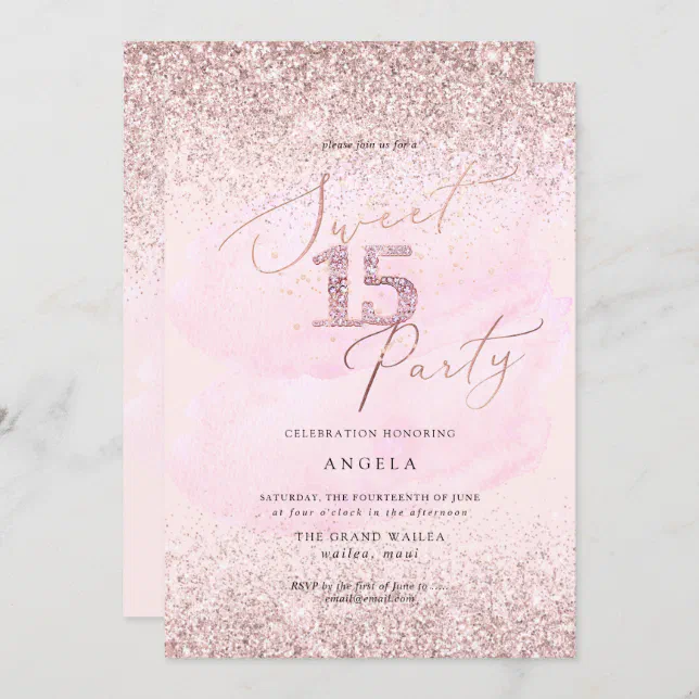 Sweet 15 Pink Diamond Glitters Watercolor Invitation | Zazzle