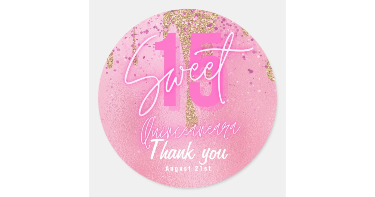 Sweet 15 Pink Glitter Foil Quinceanera Rose Gold C Classic Round ...