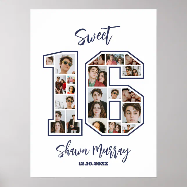 Sweet 16 16th Birthday Party Custom Photo Collage Poster | Zazzle
