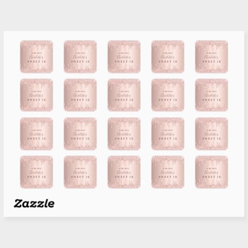 Sweet 16 16th birthday rose gold glitter monogram square sticker | Zazzle