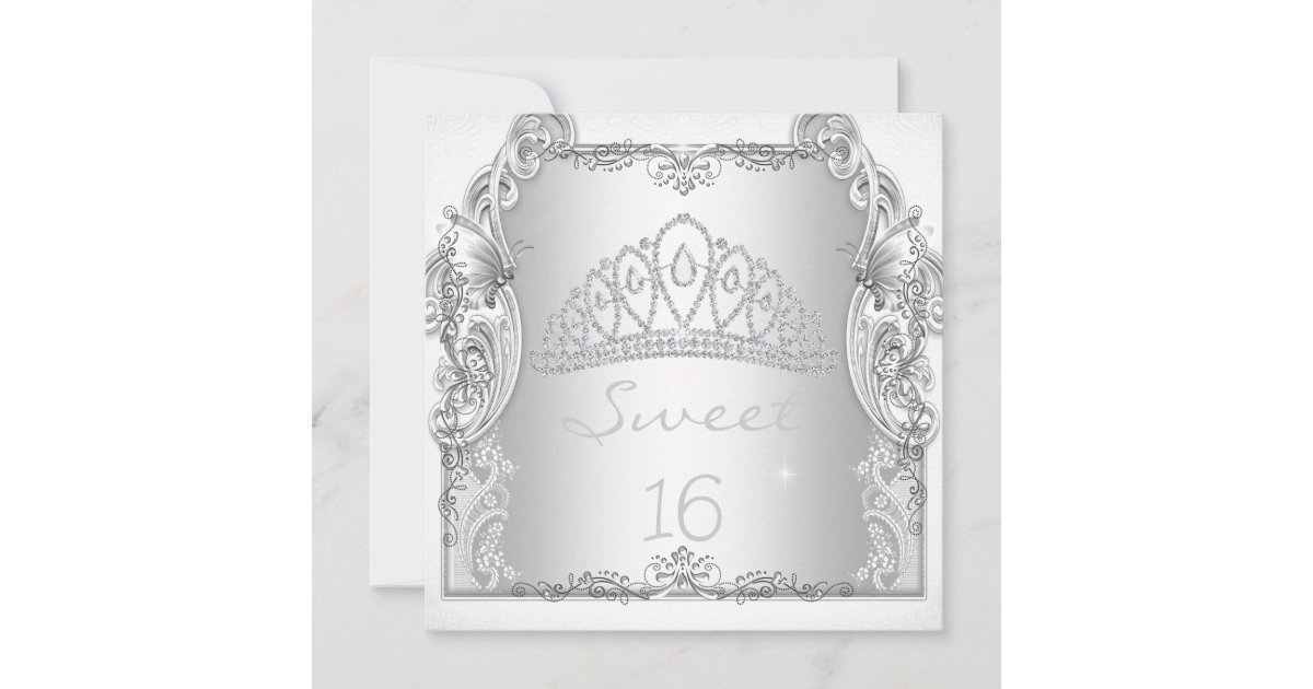 Sweet 16 16th SWEET SIXTEEN White Tiara Birthday Invitation | Zazzle