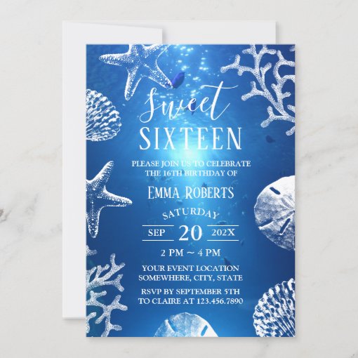 Sweet 16 Beach Starfish Seashells Underwater Invitation | Zazzle