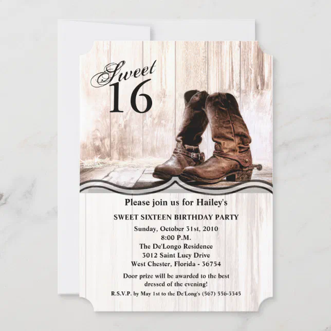 Sweet 16 Birthday Inviteboots country rustic weste Invitation | Zazzle