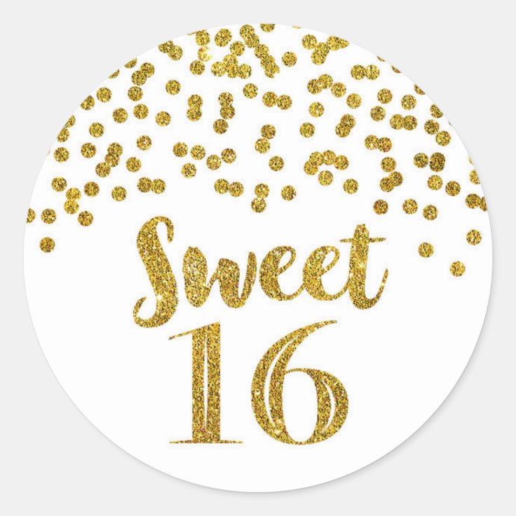 Sweet 16 Birthday Party Gold Glitter Confetti Classic Round Sticker ...