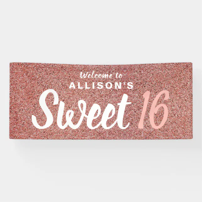 Sweet 16 Birthday Party Rose Gold Glitter Monogram Banner | Zazzle