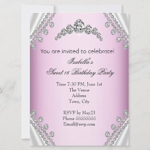 Sweet 16 Birthday Princess Pink Diamonds Large Invitation | Zazzle