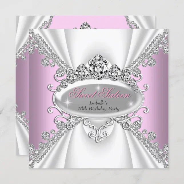 Sweet 16 Birthday Princess Pink Diamonds Tiara Invitation | Zazzle