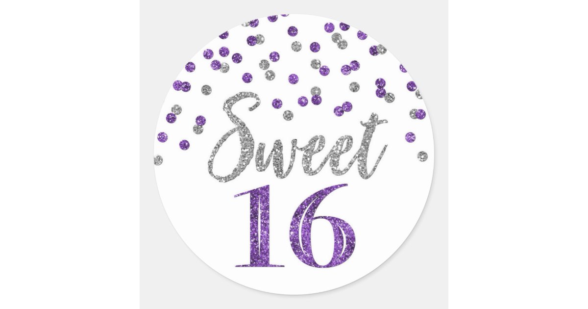 Sweet 16 Birthday Purple Silver Confetti Classic Round Sticker | Zazzle