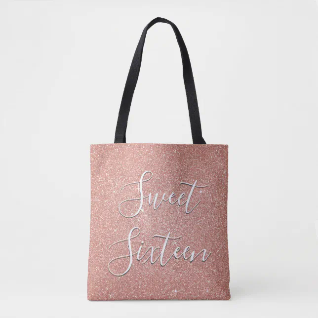 Sweet 16 Birthday Rose Gold Blush Pink Glitter Tote Bag | Zazzle