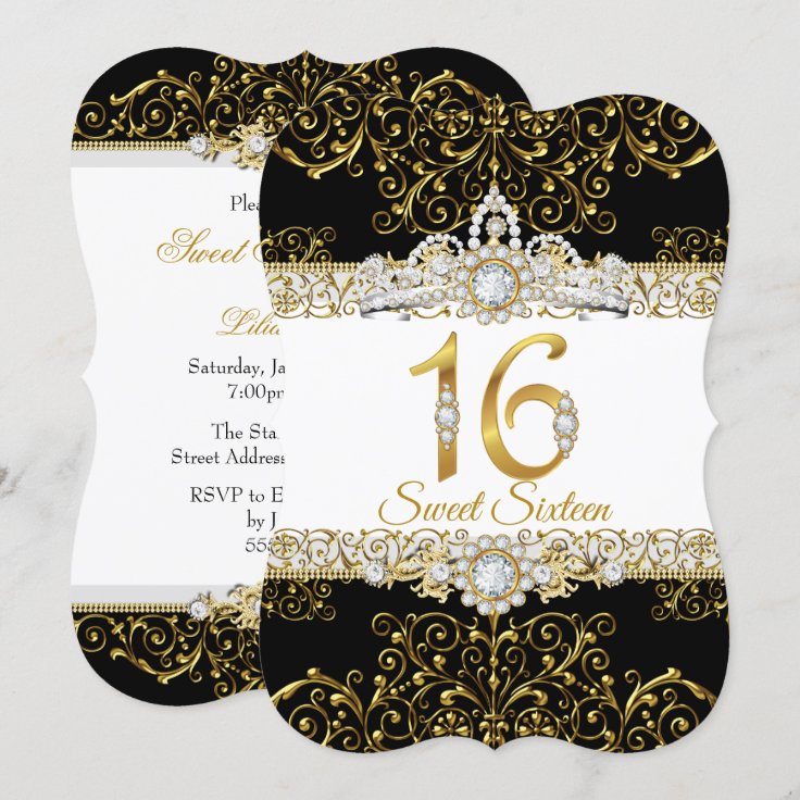 Sweet 16 Black Gold Diamond Glamour Birthday Invitation | Zazzle