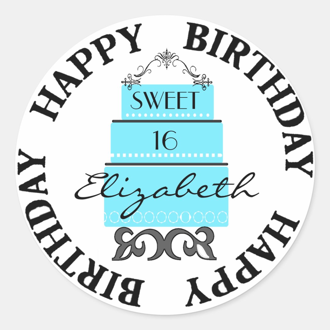 Sweet 16-Blue Cake Classic Round Sticker | Zazzle